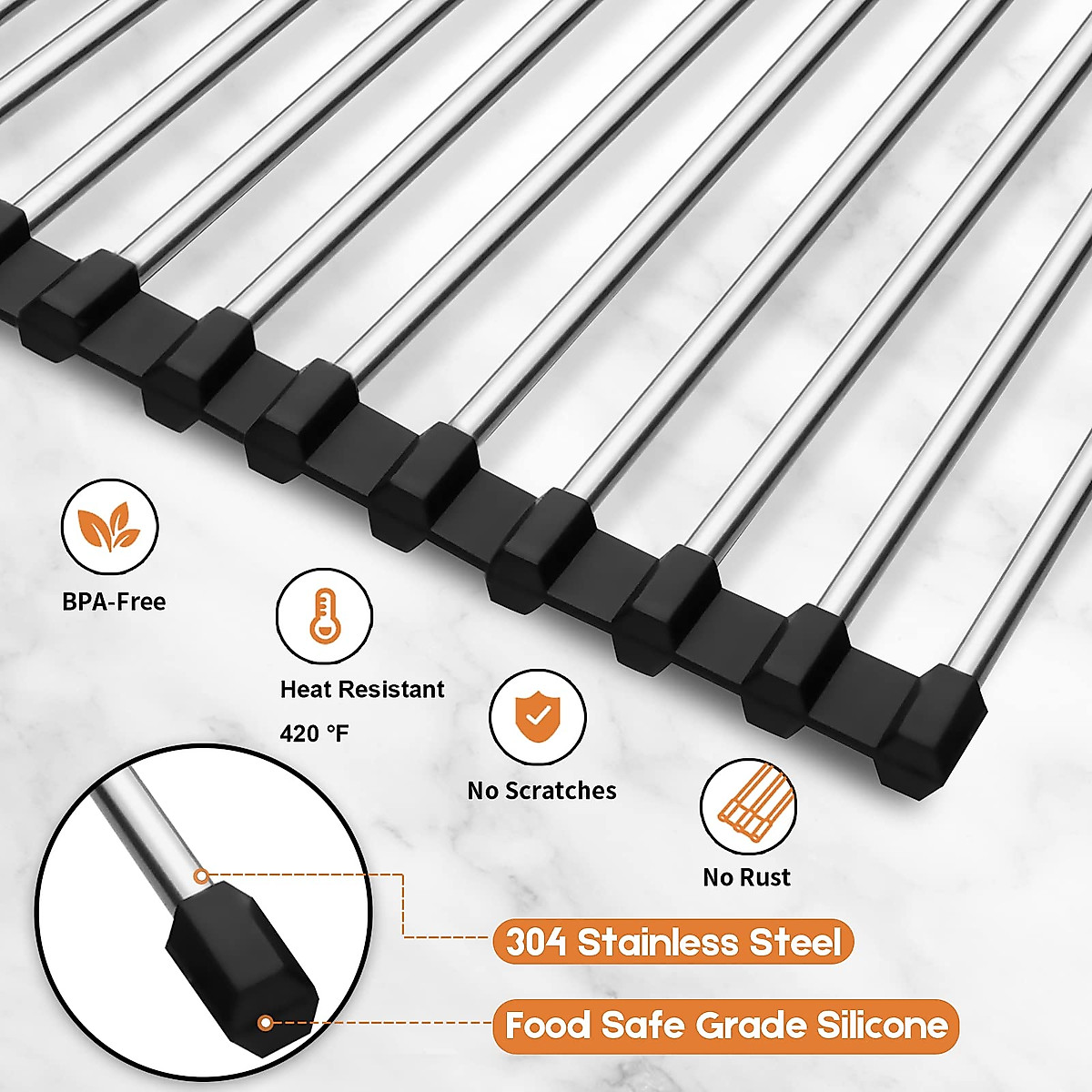 Techsea roll-up-Dish Drying Rack,Multipurpose Heat Resistant Over-The-Sink Dish Drying Rack, Stainless Steel Kitchen Sink Drying Rack