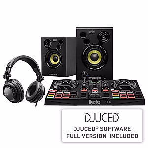 Hercules DJ Learning Kit w/ Inpulse 200 DJ Controller, 15 Watt Monitor Speakers and Sound-Isolating Headphones –2 Decks