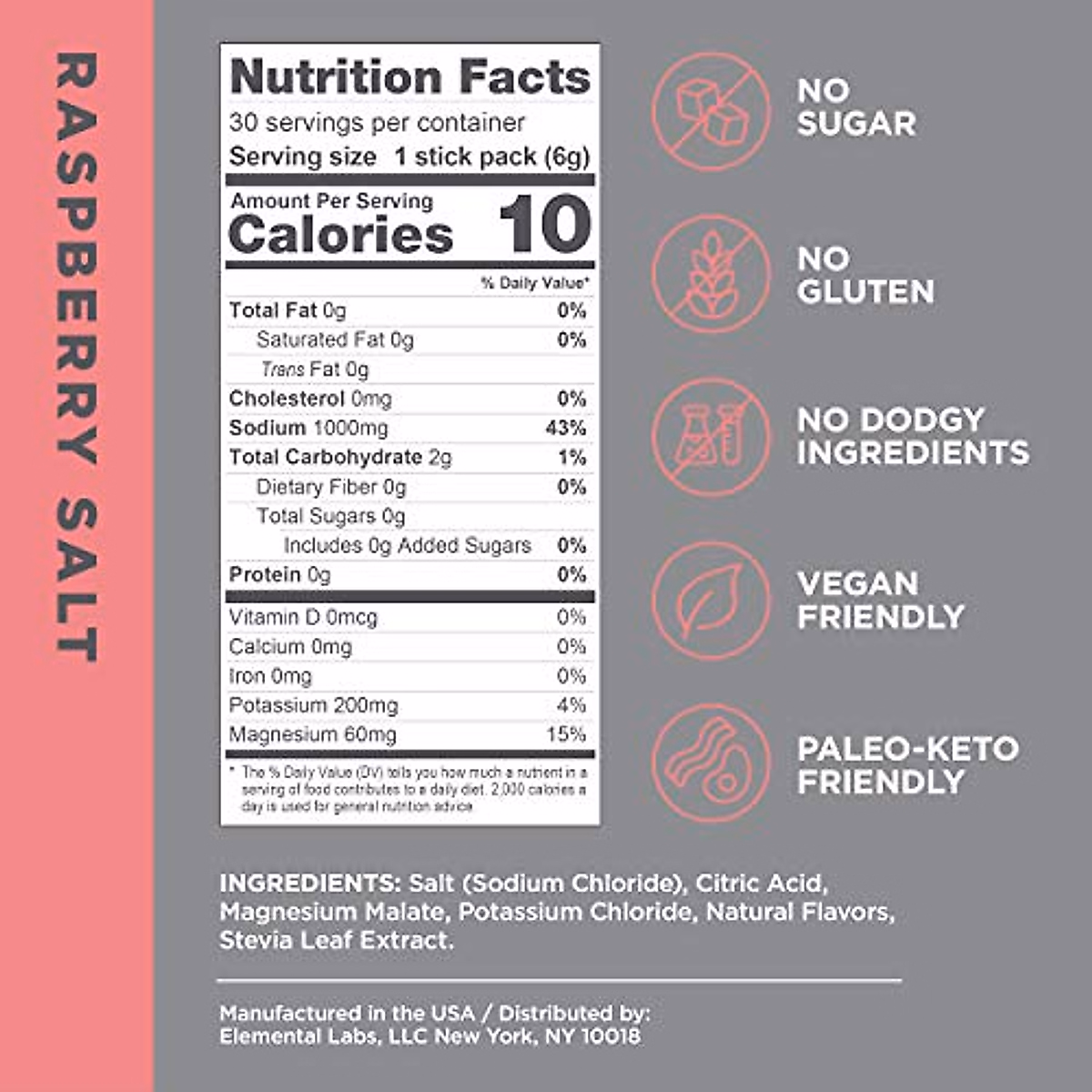 LMNT Keto Electrolyte Powder Packets | Paleo Hydration Powder | No Sugar, No Artificial Ingredients | Raspberry Salt | 30 Stick Packs