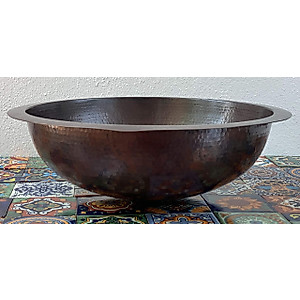 18" Round Copper Bathroom Sink Mexican Copper Bath Sink Pure Copper Hand Hammered Dual Mount Dark CPS07