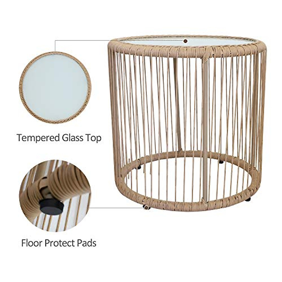 LifeSky Wicker Table Chairs Set - 3 Piece Outdoor Chairs Set - Patio Table Sets with Glass Top Table for Courtyard Garden Brown