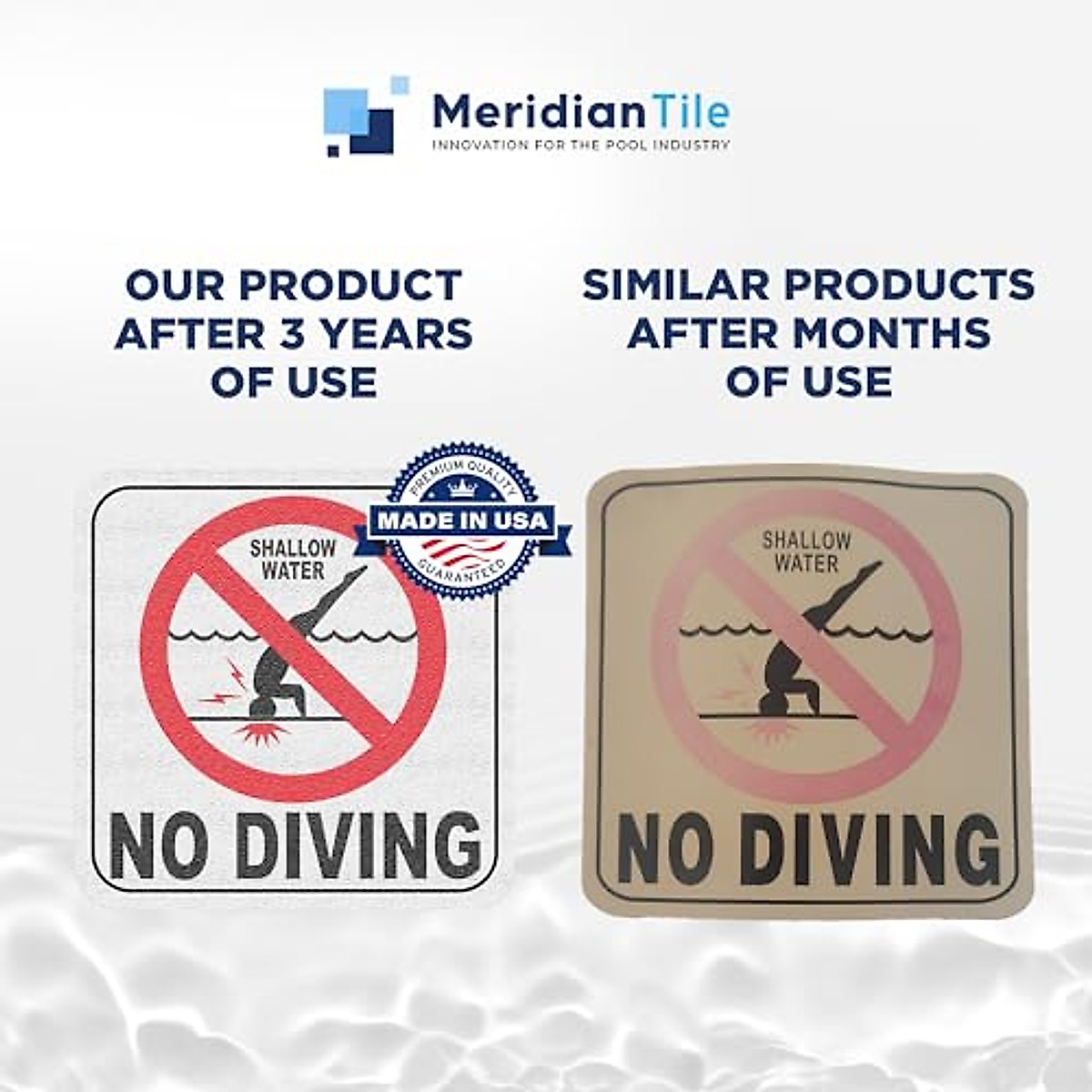 Aquatic Custom Tile - No Diving Pool Sign, 6x6 Inches No Diving Signs, Adhesive No Diving Pool Sticker, Vinyl No Diving Sticker, Swimming Pool Stickers, and Accessories, MADE IN USA - (1 Pack)