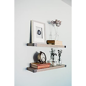 Willow & Grace Designs Modern Rustic Wooden Easily Mounted Floating Wall Shelves for Home Living Rooms and Bedrooms, Rustic Gray, 24 Inch, (Set of 2)