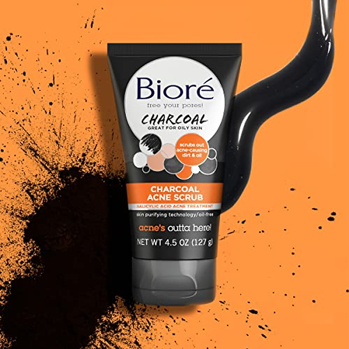 Bioré Charcoal Acne Face Scrub, with 1% Salicylic Acid and Natural Charcoal, Helps Prevent Breakouts and Absorb Oil for Deep Pore Cleansing, 4.5 Ounce (HSA/FSA Approved)