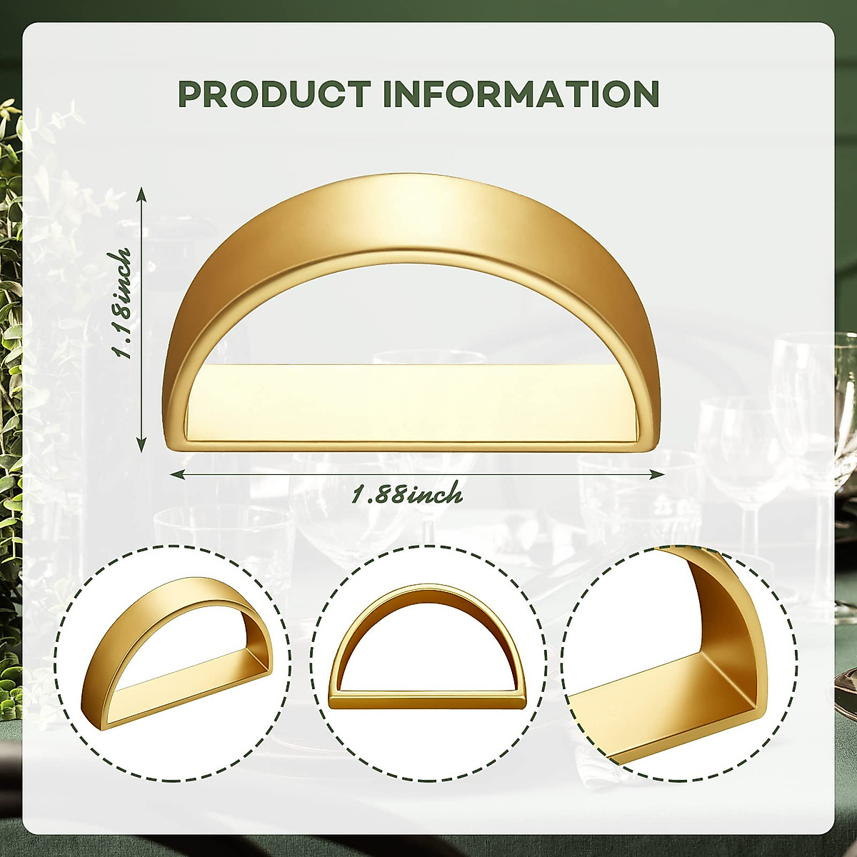 Stainless Steel Napkin Rings Metal Napkin Ring Holders Modern Ring Holder Serviette Buckles Metallic Adornment for Table Settings Kitchen Dinner Party Wedding (Matte Gold Semicircle,20 Pcs)