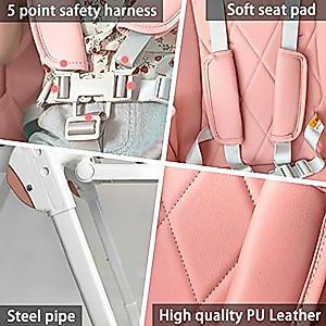 Babilous 4 in 1 Baby High Chair Foldable Booster Seats, Portable and Compact Adjustable High Babychair for Babies and Toddlers - Multiple Heights and Positions(Pink)