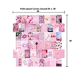 WOONKIT Pink Wall Collage Kit Aesthetic Pictures, Collage Kit for Wall Aesthetic, Pink Room Wall Bedroom Dorm Decor, Room Decor for Teen Girls, Trendy Teen Pink Collage Kit, 50pcs 4x6 inch