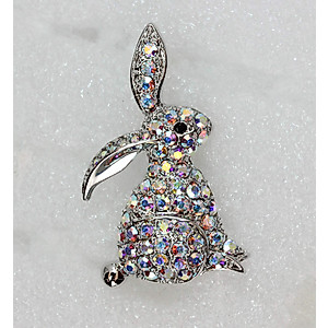 Faship AB Rhinestone Crystal Bunny Rabbit Pin Brooch for Easter