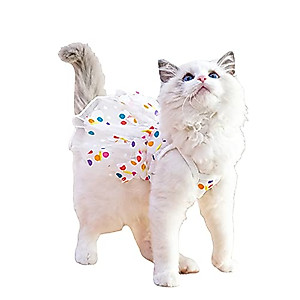 QWINEE Cute Polka Dot Mesh Cat Skirt Dog Dress Birthday Wedding Christmas Party Dog Costume Dresses for Kitty Puppy Small Medium Dogs Multicolor XL