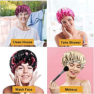 5pcs Drawstring Large Satin Bonnet for Black Women, Double Layer Reversible Silk Hair Cap for Curly Hair Braids,A