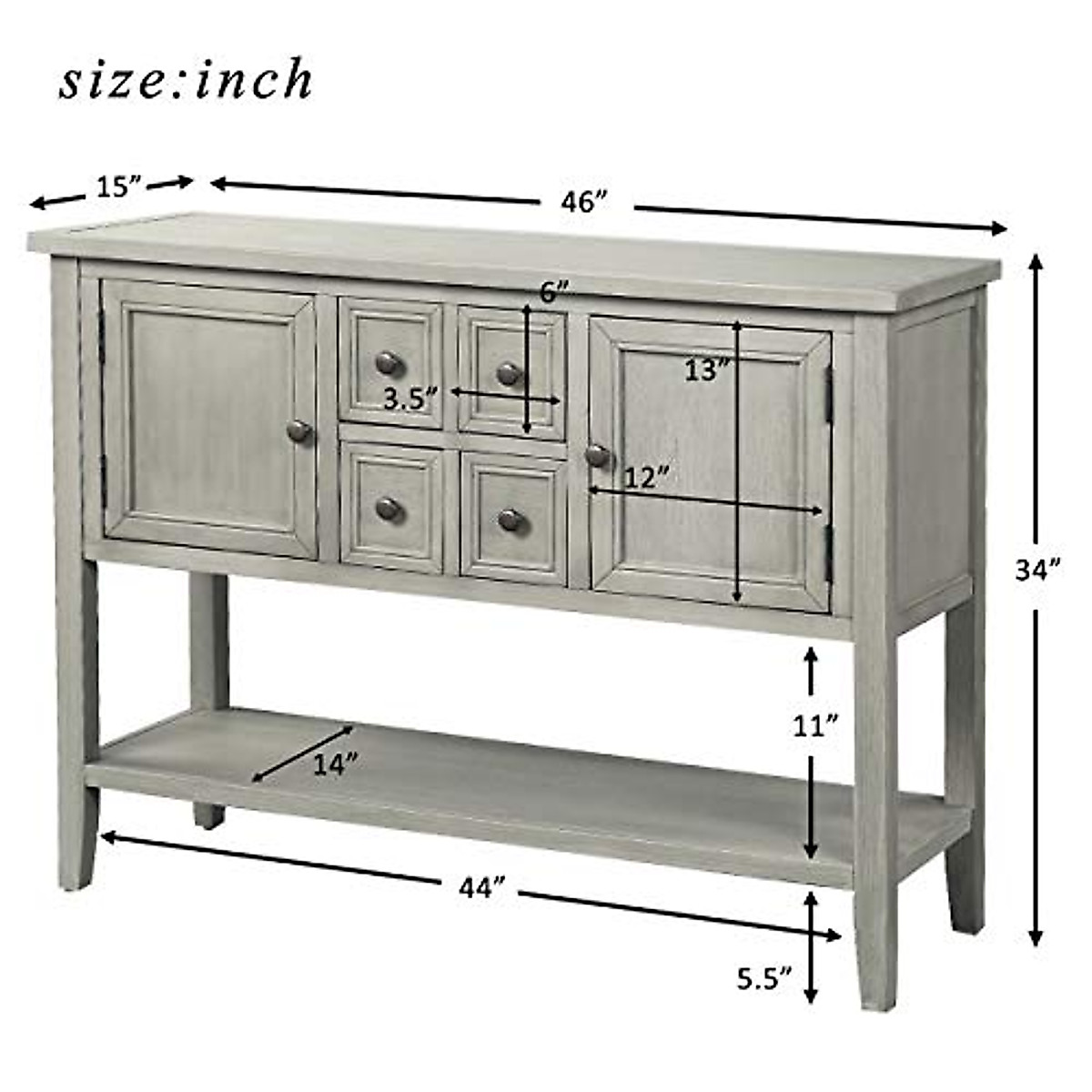 46 inch Solid Wood Console Table Series Buffet Sideboard Sofa Table with 4 Drawers/2 Doors Cabinet/Bottom Display Shelf for Living Room, Kitchen, Dining Room, Entryway and Hallway