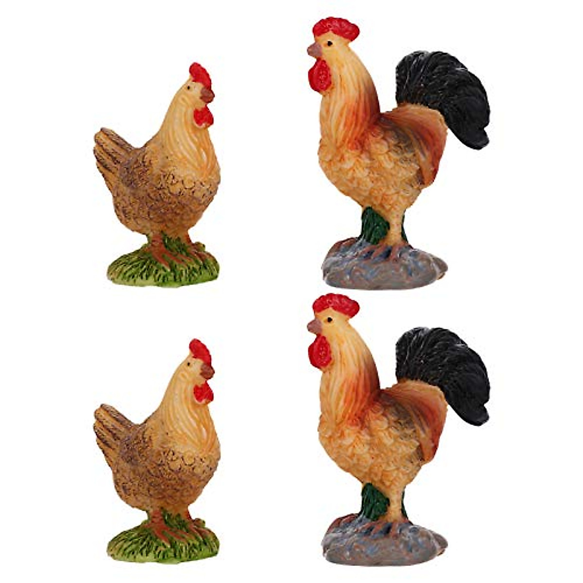 ARTIBETTER 4pcs Farm Animal Figurines Miniature Resin Hen Rooster Chicken Statues Sculpture for Bonsai Fairy Gardens Scene Micro Landscape Decor
