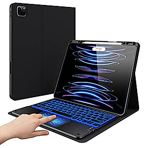 typecase iPad Pro 12.9 Case with Keyboard - 2022-6th Generation - Thin & Light, Touchpad Keyboard Case with 10 Colors Backlight & Pencil Holder for iPad Pro 12.9 5th/4th/3rd Gen - Jet Black