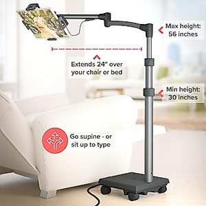 LEVO G2 Commercial Sturdy Egonomic Tablet Rolling Cart Stand with 60 Watt USB-C Charging Port for Most iPad Pro, Surface Pro, Amazon, Samsung, Kindle Touchscreens and More.