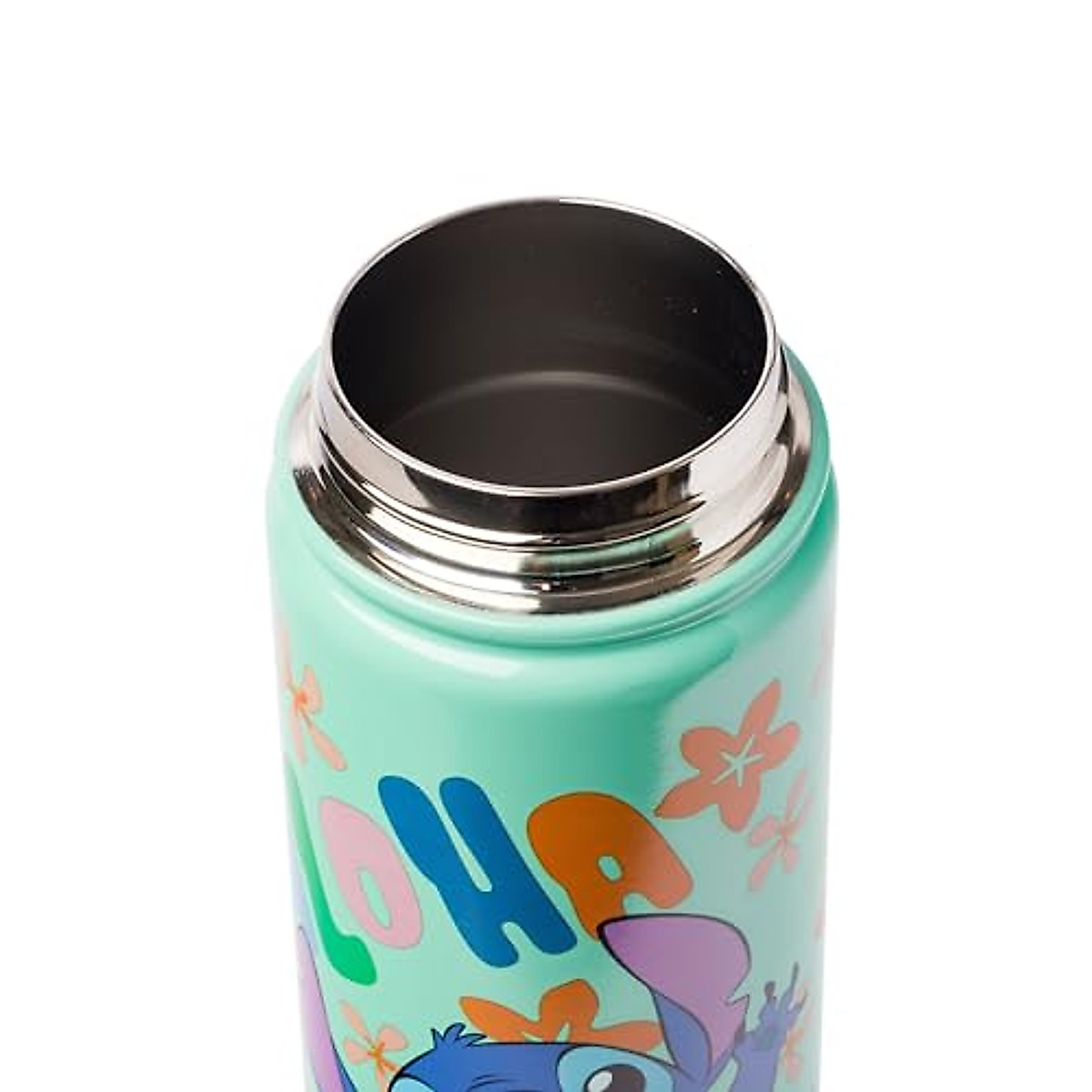 Silver Buffalo Disney Lilo and Stitch “Aloha” Stainless Steel Water Bottle with Swivel Handle Featuring Stitch, 20 Ounces
