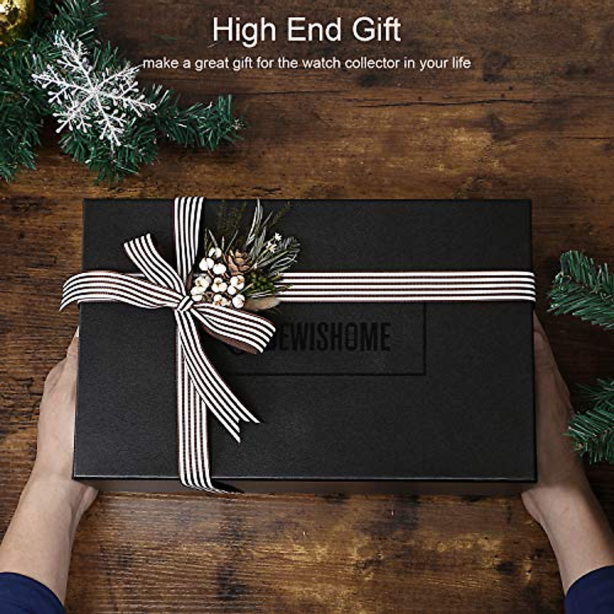 BEWISHOME Watch Box Luxury Watch Case -10 Slots Watch Organizer for Men with Drawer, Large Glass Top, Faux Leather,Brown SSH34Z