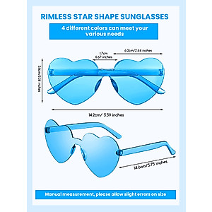 Weewooday 40 Pairs Heart Glasses Rimless Heart Shaped Frameless Sunglasses Transparent Sunglasses Tinted Eyewear(Blue)