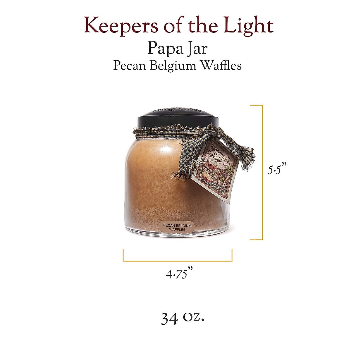 A Cheerful Giver — Pecan Belgium Waffles - 34oz Papa Scented Candle Jar with Lid - Keepers of the Light - 155 Hours of Burn Time, Gift for Women, Brown