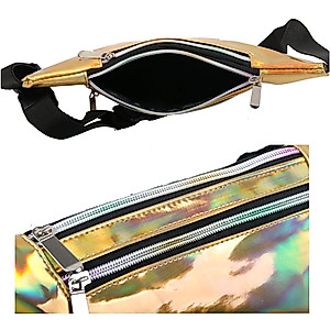 Holographic Fanny Pack for Women Men, Water Resistant Crossbody Waist Bag Pack with Multi-Pockets Adjustable Belts