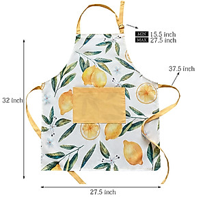 AEKTBY Kitchen Apron with 2 Pockets, Adjustable Neck Strap & Long Ties Apron for Women Men Cooking Baking Garden Chef (Thick Lemon)