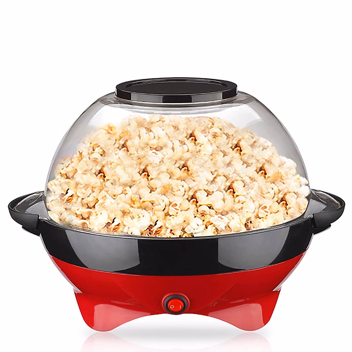 Electric Hot Oil Stirring Popcorn Maker，800W Popcorn Popper Machine with Measuring Cups and Large Lid, 6 Quart, Red, 34*29*13cm, RH-906