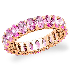 5.7ct Natural Pink Sapphire Eternity Ring 18kt Rose Gold Band for Women Size 4.5 to 8 | Ideal for Weddings, Engagement, Bridal Set, Valentine’s Day, Anniversary & Birthday Gift (4.5, Pink-Sapphire)