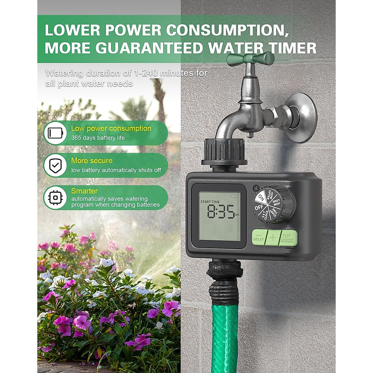 Lingusta Water Timer for Garden Hose - Programmable Sprinkler Timer, Hose Feature Timer with Manual/Automatic Watering System, Irrigation System for Garden