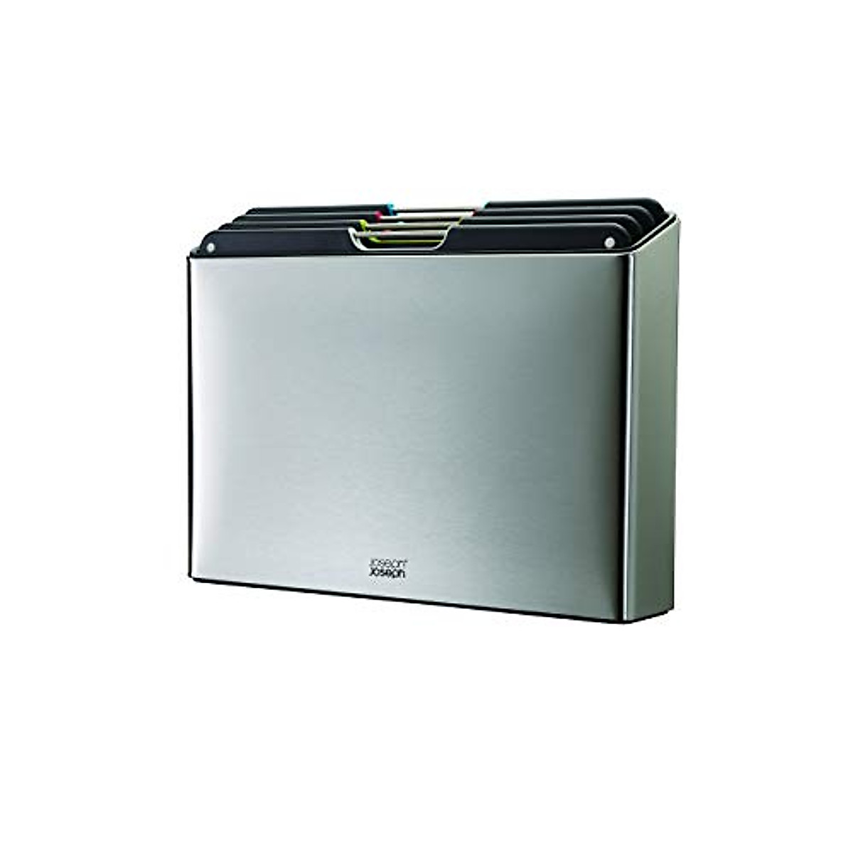 Joseph Joseph Folio 4-Piece Color coded Cutting Board Set, Slimline Case for Organized Kitchen Storage, Large, Stainless Steel