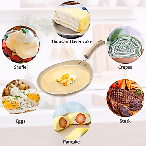 Soldadito Crepes Pancake Pans Nonstick Frying Pan Induction Omelette Skillet Carbon Steel Griddle Flat Pan Crepe Maker with Accessories for Pancakes Burritos Tacos Tortilla Omelette 8In