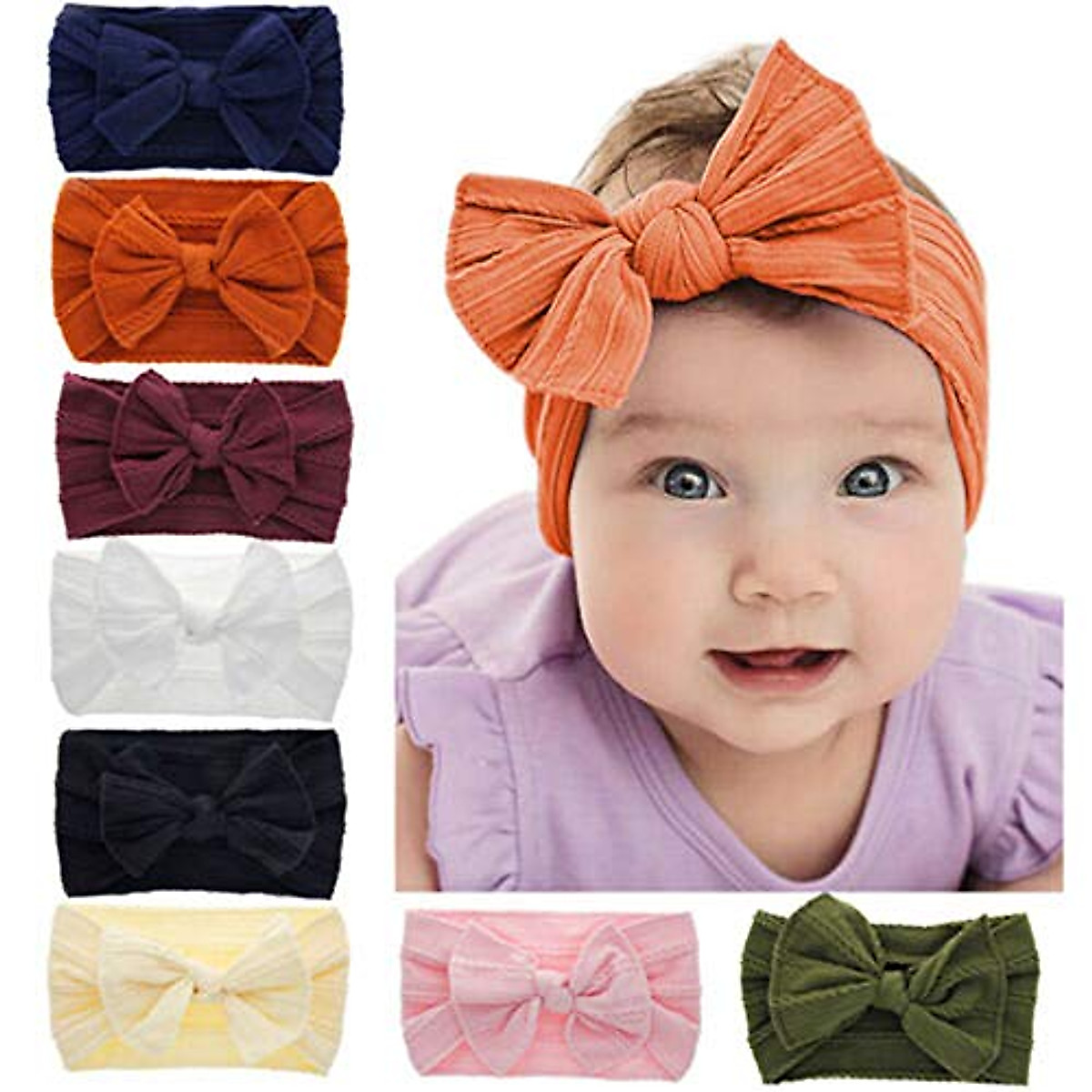 Rarjuiey Infant Baby Girl Nylon Bow-knot Headband Newborn Headwrap Hair Accessories with Knotted Bow (White Headband, One Size)