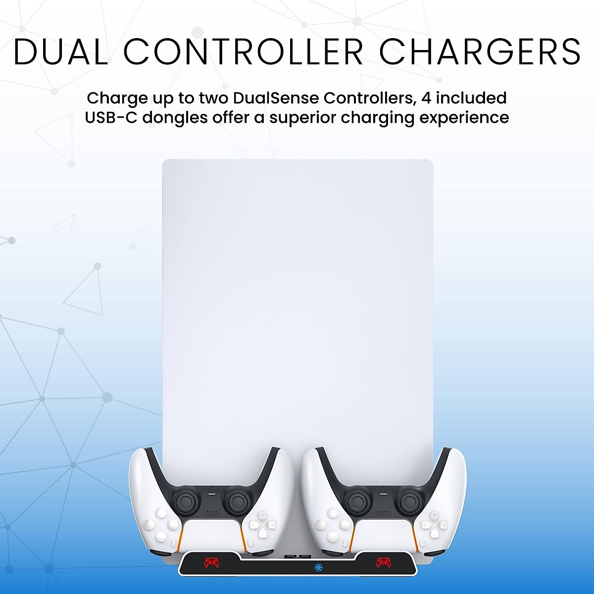 Surge Multi-Function Charging Stand for Playstation 5 PS5 Digital and Disc Version with Cooling Fans, 2 Charge Docks for DualSense Controllers, 4X USB-C adapters, 2X USB-A Ports