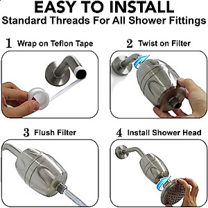 Shower Water Filter + Extra Cartridge - Universal Home Showerhead Filters With Activated Charcoal To Remove Chlorine And Hard Minerals + 1 Extra Replacement Cartridge - Brushed Nickel