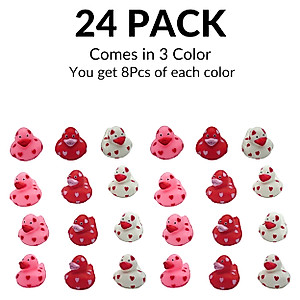 4E's Novelty Valentines Day Rubber Ducks (24 Pack) Heart Themed Duckies, Class Valentines Day Gifts for Kids Bulk, Valentines Day Party Favors Classroom Exchange Prizes for Kids Class