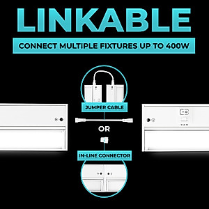 Magic Lite 24 Inch White LED Under Cabinet Lighting – Dimmable -3 Color Temperature Slide Switch – Warm White (2700K), Soft White (3000K), Cool White (4000K) - Plugged-in or Hardwired Installation