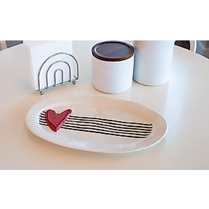 DEMDACO Molded Red Heart Glossy White Stripe 15 x 10 Ceramic Stoneware Oval Platter
