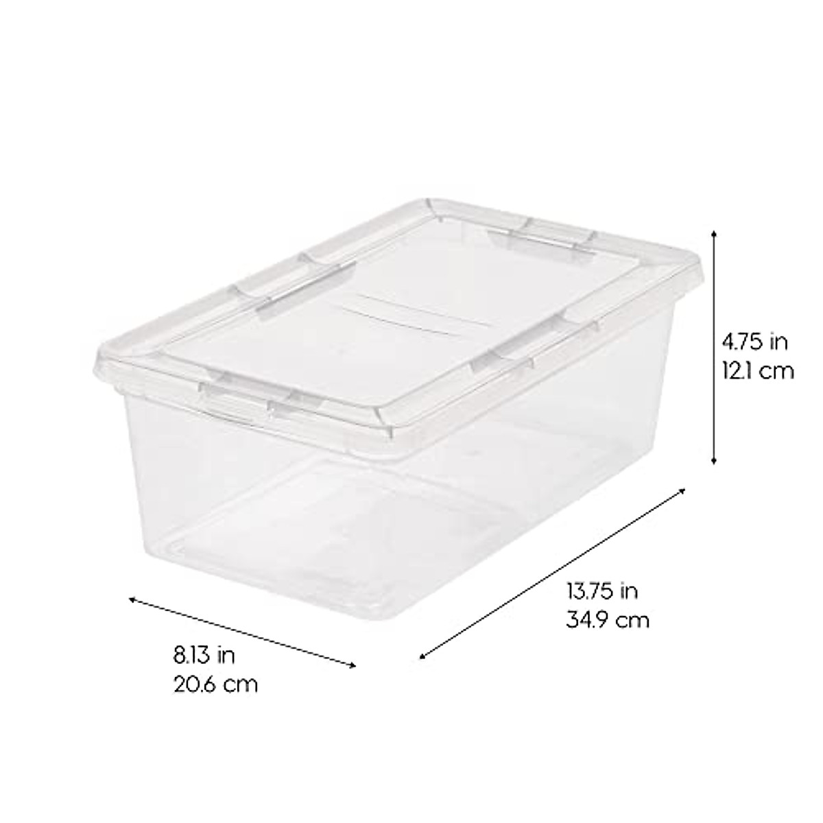 IRIS USA 6.7 Qt. Lightweight Plastic Storage Container Bin with Latching Lid, 6 Pack, for Shoes, Heels, Action Figures, Crayons/Pens, Art Supplies, School Supplies, Stackable and Nestable, Clear