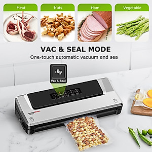 Bonsenkitchen Vacuum Sealer Machine, Precision-Compact 4-in-1 Food Sealer Machine, Multi-Functional Food Vacuum Sealer with 5 Vacuum Bags & Accessory Hose, Bright Silver