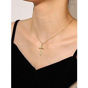 FANCIME Yellow Gold Plated 925 Sterling Silver Beveled Cross Pendant Necklace Dainty Fine Delicate Jewelry Easter Gifts for Women 18 INCHES