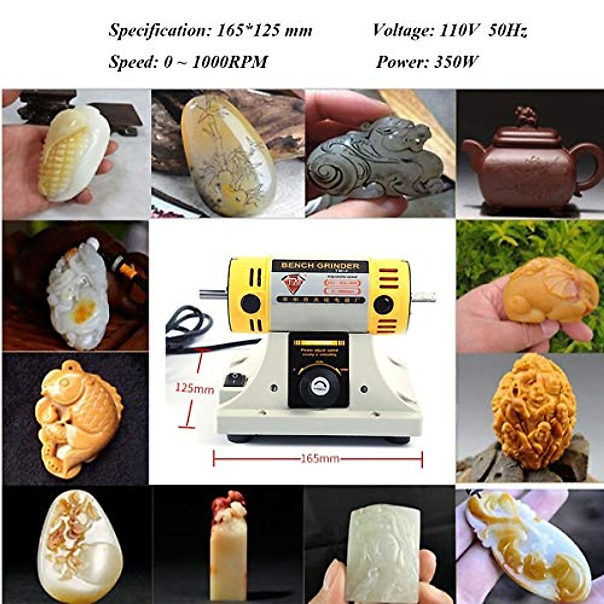 JIAN YA NA Jewelry Rock Polishing Buffer Machine 110V 350W TM-2 Bench Lathe Polisher