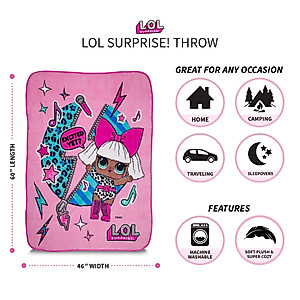 Franco - A35768 Kids Bedding Soft Plush Microfiber Throw, 46" x 60", LOL Surprise