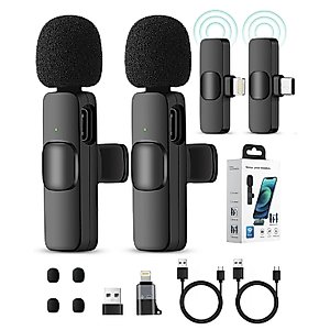 KEYOXY Wireless Lavalier Microphone, 2-in-1 Wireless Microphone for iPhone/iPad/Android/Laptop (Android+ iPhone)
