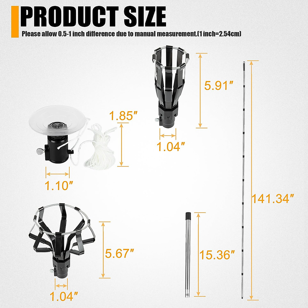RANSOTO 12FT Assembled Light Bulb Changer Pole Compatible with High Ceilings Recessed Lights, Adjustable Light Bulb Removal Tool with Baskets and Suction Cup