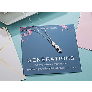 Generations Necklace - Sterling Silver Three Hearts Infinity Gene Necklace for Grandma Mom Granddaughter, Birthday Jewelry Mothers Day Gift