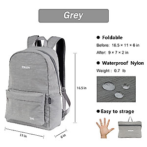 vimapo Lightweight Foldable Backpack for Travel, 20L Packable Hiking Daypack, Camping Outdoor Cycling Bag for Adult & Teen (Grey)