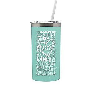 Aunt Gifts From Niece and Nephew For Auntie Travel Tumbler or Coffee Mug for bday With Lid and Straw Her Mint Blue 0288