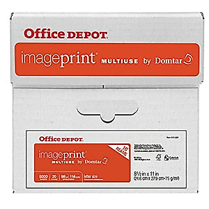 Office Depot ImagePrint FSC Certified Multiuse Paper by Domtar, 8 1/2in x 11in, 20 Lb, White, 500 Sheets Per Ream, Case Of 10 Reams, 1821