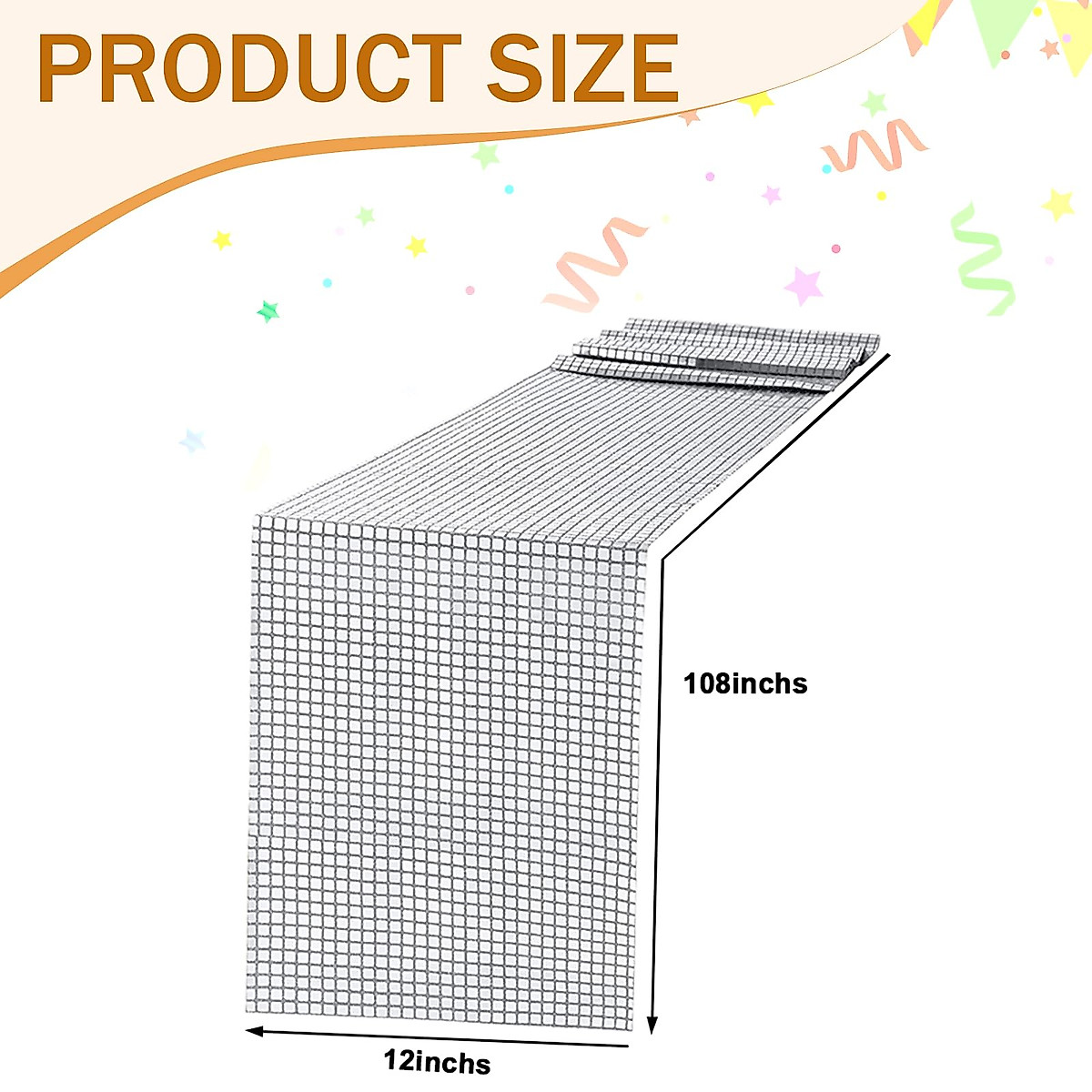 12 x 108 Inches Disco Party Table Runners Glitter Table Runner Cover Decoration Silver Sparkle Sequin Tablecloth for 80s Disco Dance Party Bachelorette Supplies Dance Wedding Decor (Disco Silver, 1)