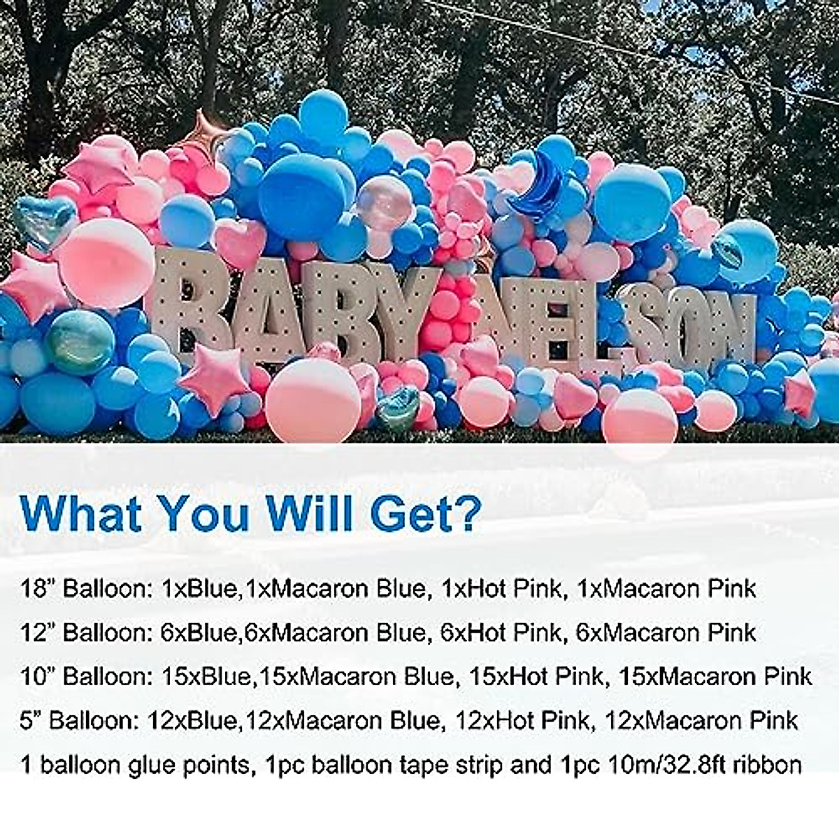 Blue Pink Balloon Garland Kit, 139Pcs Macaron Blue Hot Pink Balloon Arch Kit Latex Balloons 18/12/10/5 inch Different Sizes Balloon for Wedding Birthday Baby Shower Party Decorations