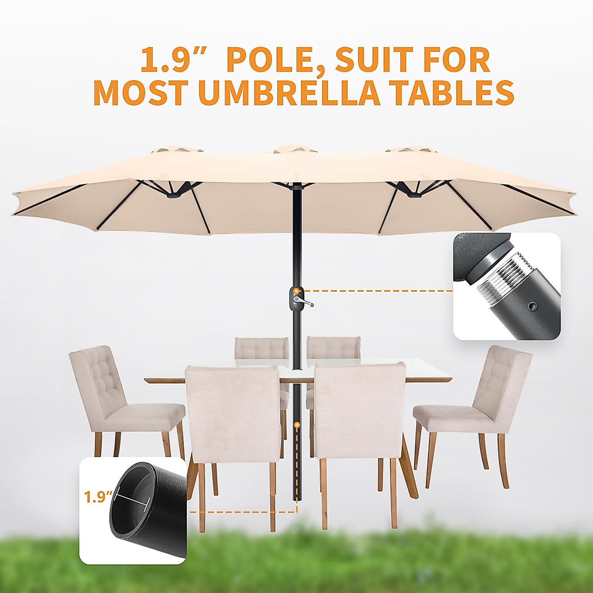15ft Large Patio Umbrella, Outdoor Double-Sided Market Umbrella with Crank Handle, Patio Table Umbrella, Pool Umbrella, Brown