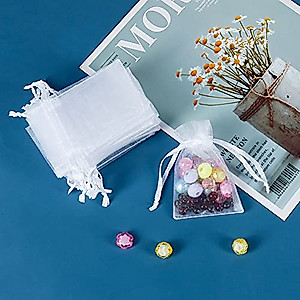 HRX Package 100pcs Mini Organza Jewelry Bags 2x3 inch, Little White Mesh Drawstring Gift Pouches for Candy Sample Party Favors